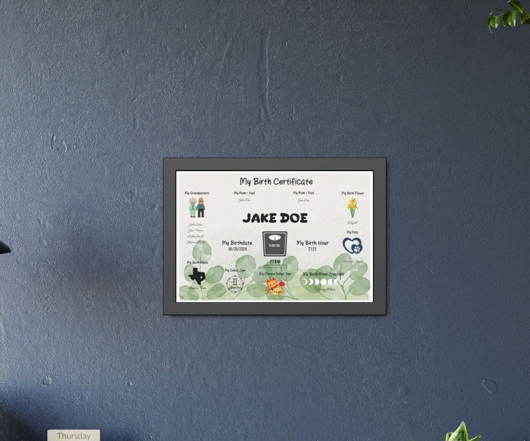 Personalized Birth Certificate Poster: Custom Date, Grandparents ...