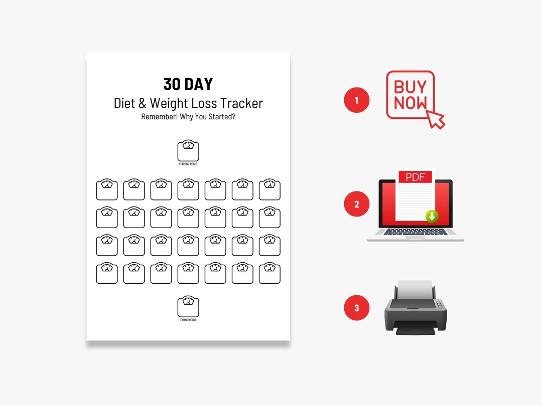 30 Day Diet - Weight Loss Tracker Printable - Meal Planner, Fitness ...