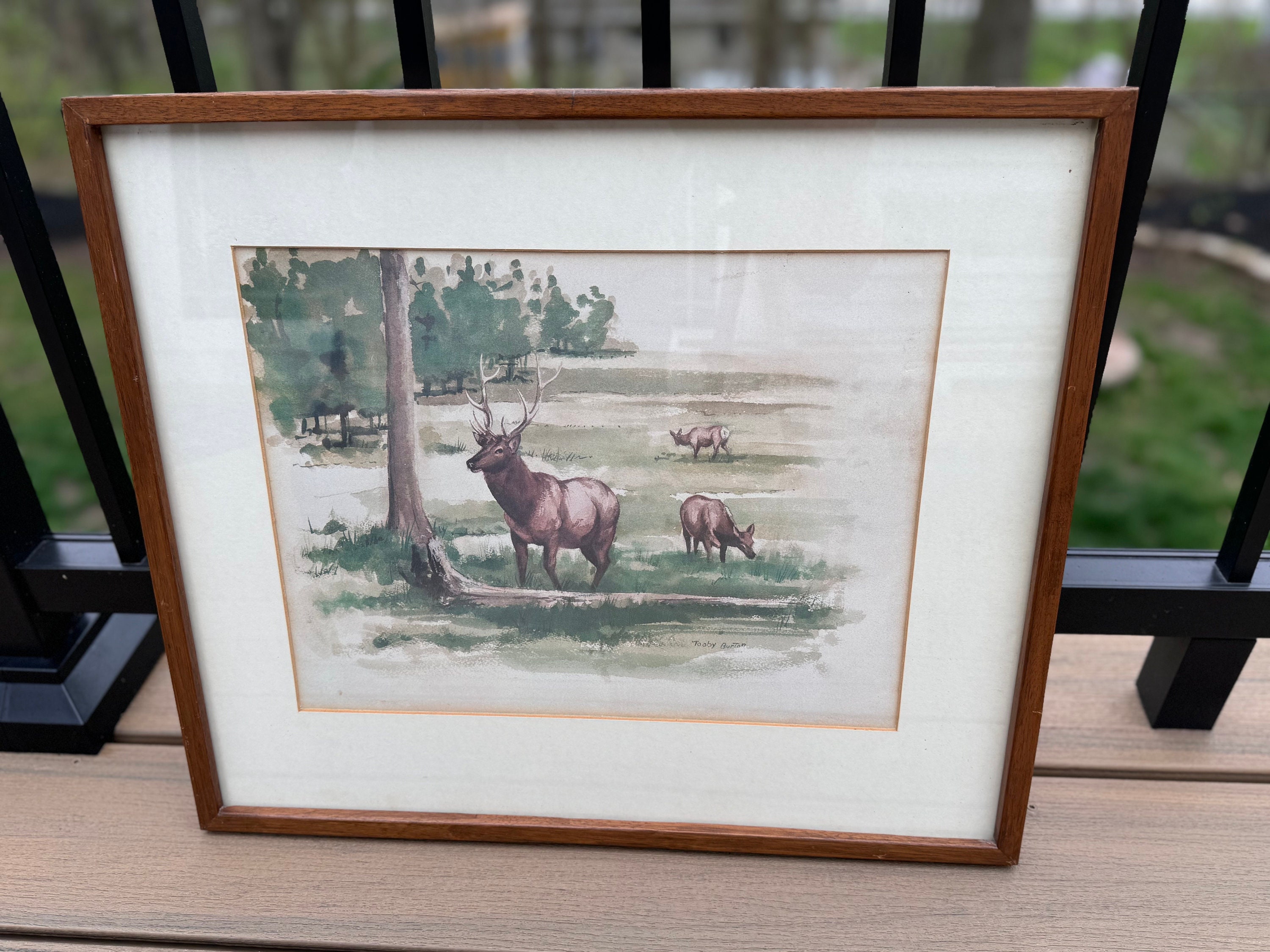 Yellowstone Elk Watercolor Painting Vintage 1981 Tooby Burton Signed ...