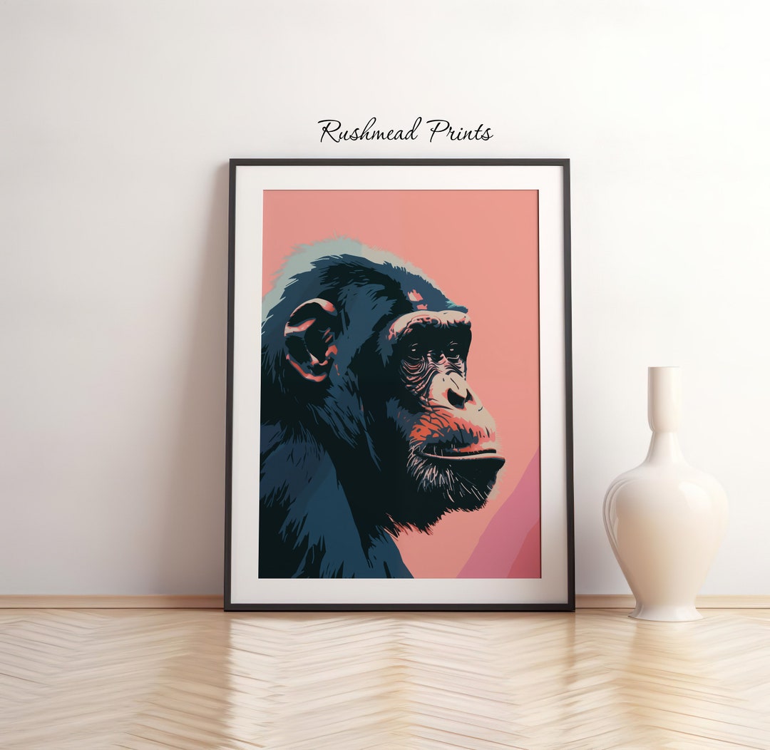 Chimpanzee Print, Printable Chimp Poster, Digital Artwork, Monkey ...