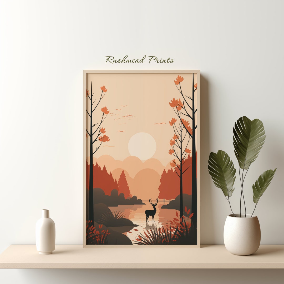 Stag Printable Wall Art Woodland Digital Download Stag at Sunset Deer ...