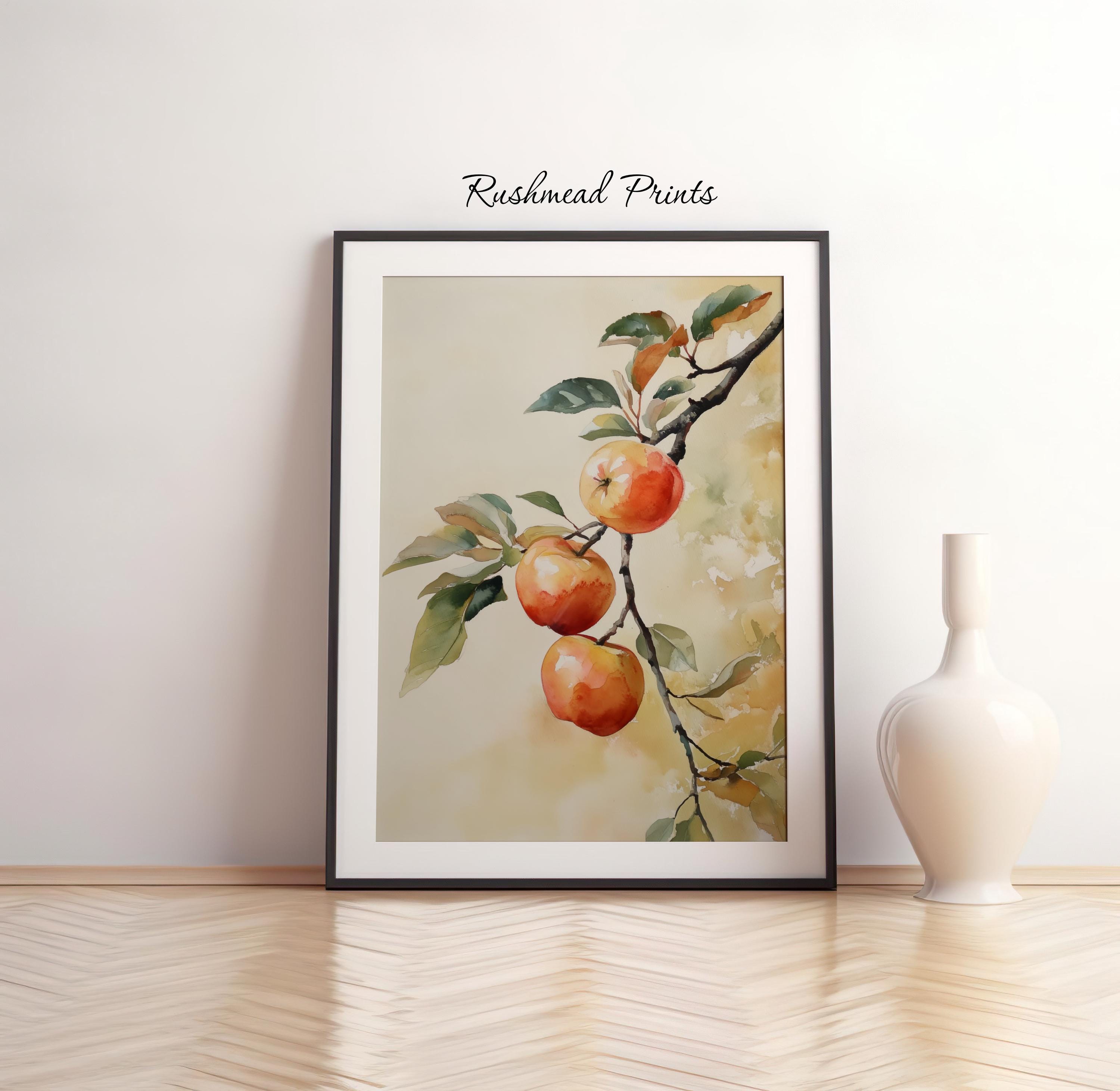 Autumn Apple Tree Art Print, Fall Apple Picking, Kitchen Digital Wall ...