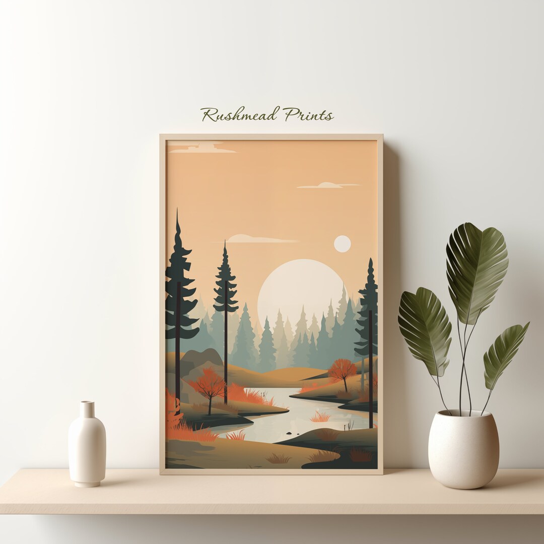 Woodland Printable Wall Art, Forest Scene, Sun Rise Forest, Woodland ...