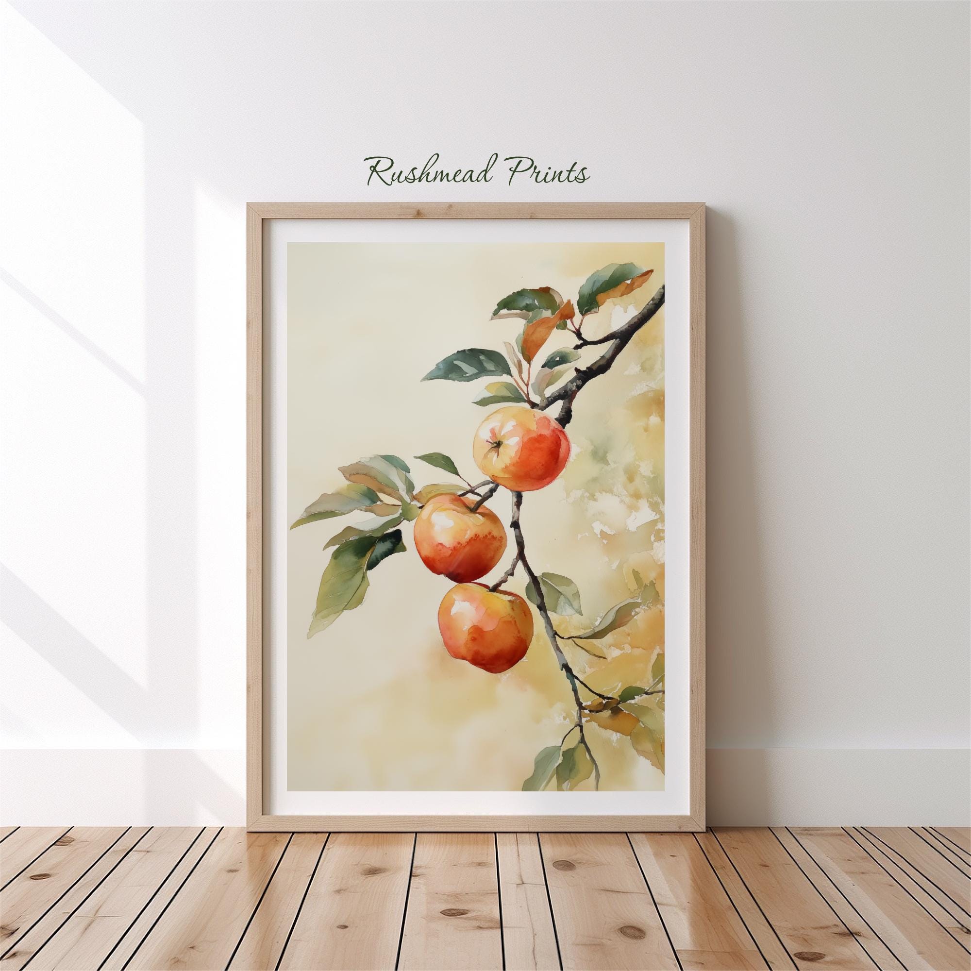 Autumn Apple Tree Art Print, Fall Apple Picking, Kitchen Digital Wall ...