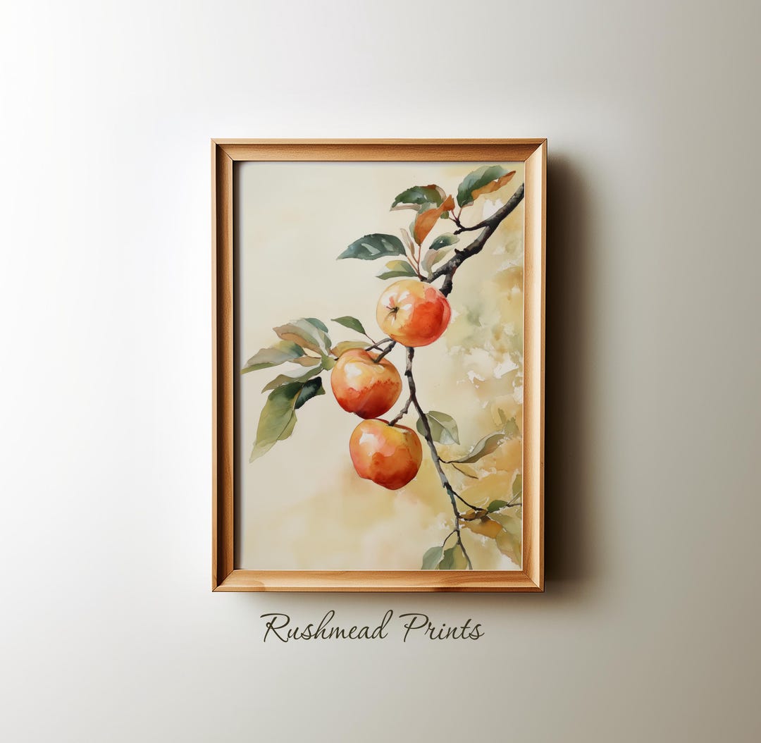Autumn Apple Tree Art Print, Fall Apple Picking, Kitchen Digital Wall ...