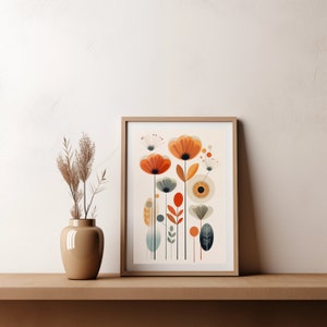 Mid Century Modern Flower Poster, Boho Botanical Wall Art, Digital Wall ...