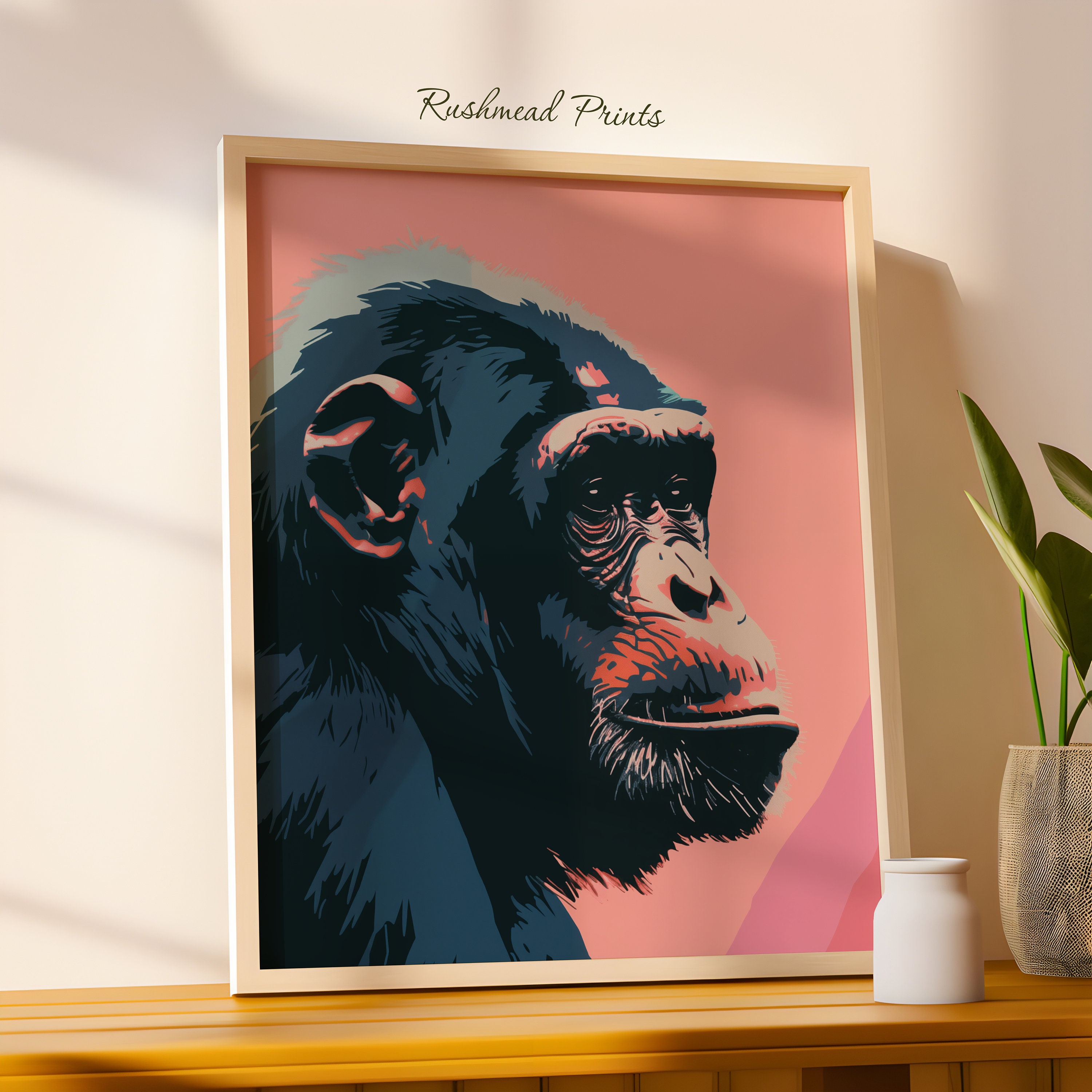 Chimpanzee Print, Printable Chimp Poster, Digital Artwork, Monkey ...