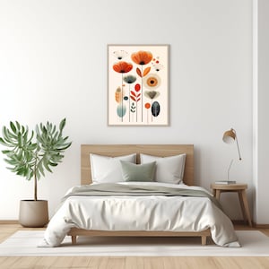 Mid Century Modern Flower Poster, Boho Botanical Wall Art, Digital Wall ...