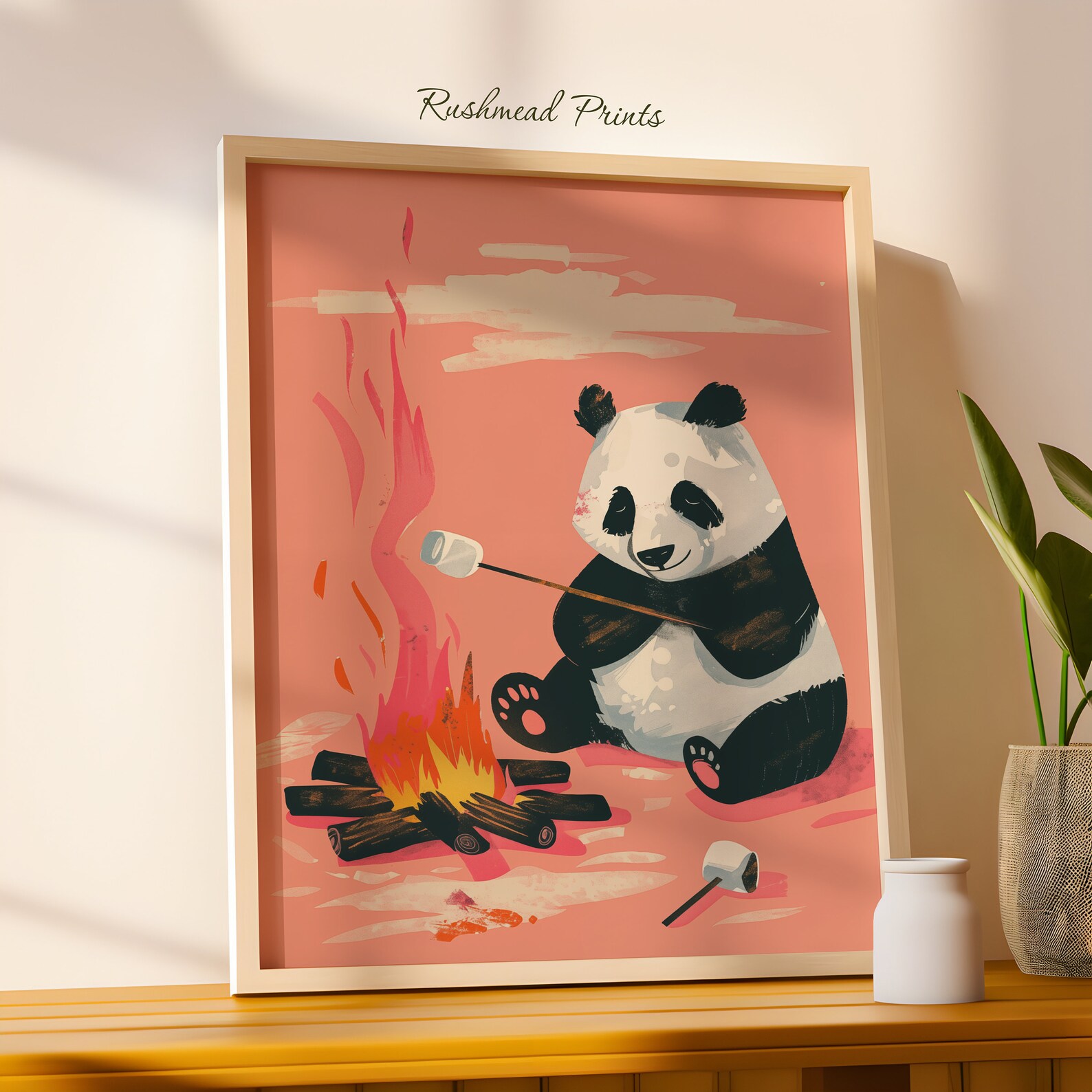 Camping Panda, Camp Fire, Panda Roasting Marshmallows, Fun Panda Poster ...