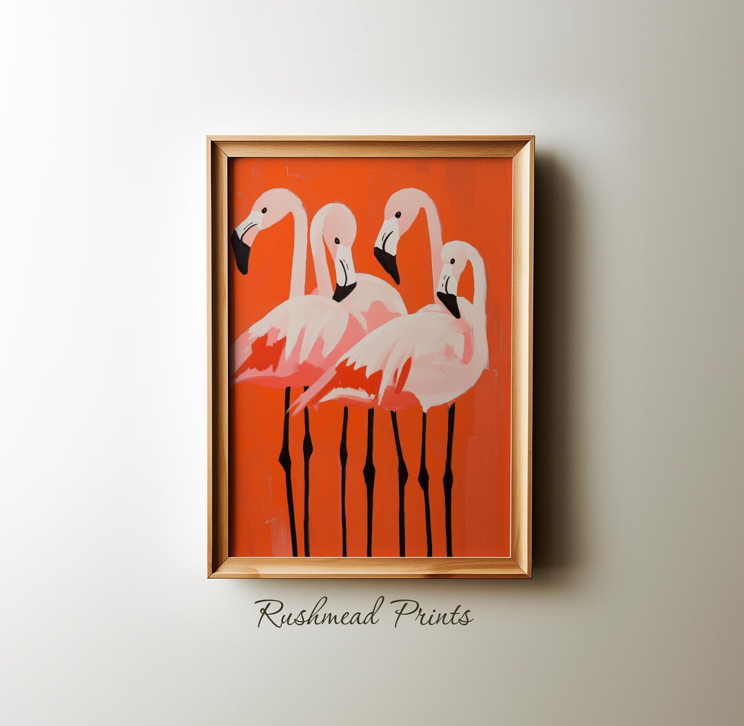 Flamingo Family Mid Century Modern Digital Wall Art, Boho Modern ...