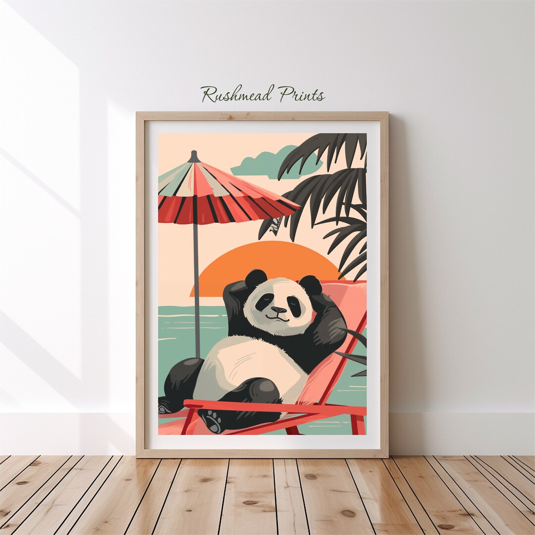 Panda on the Beach, Panda Poster, on the Beach Art Work, Summer Vibes ...