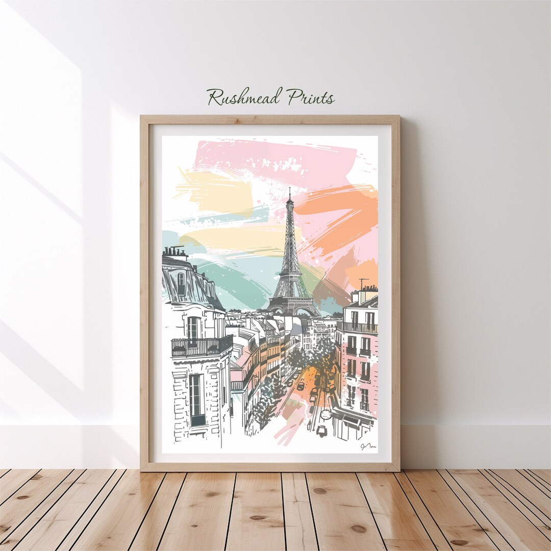 Paris Travel Poster, France, Eiffel Tower, Street Art, Mid Century ...