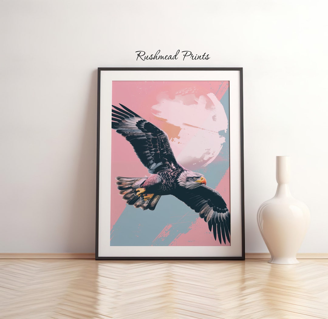 Flying Eagle Digital Artwork, Soring Eagle Poster, Golden Eagle, Pastel ...