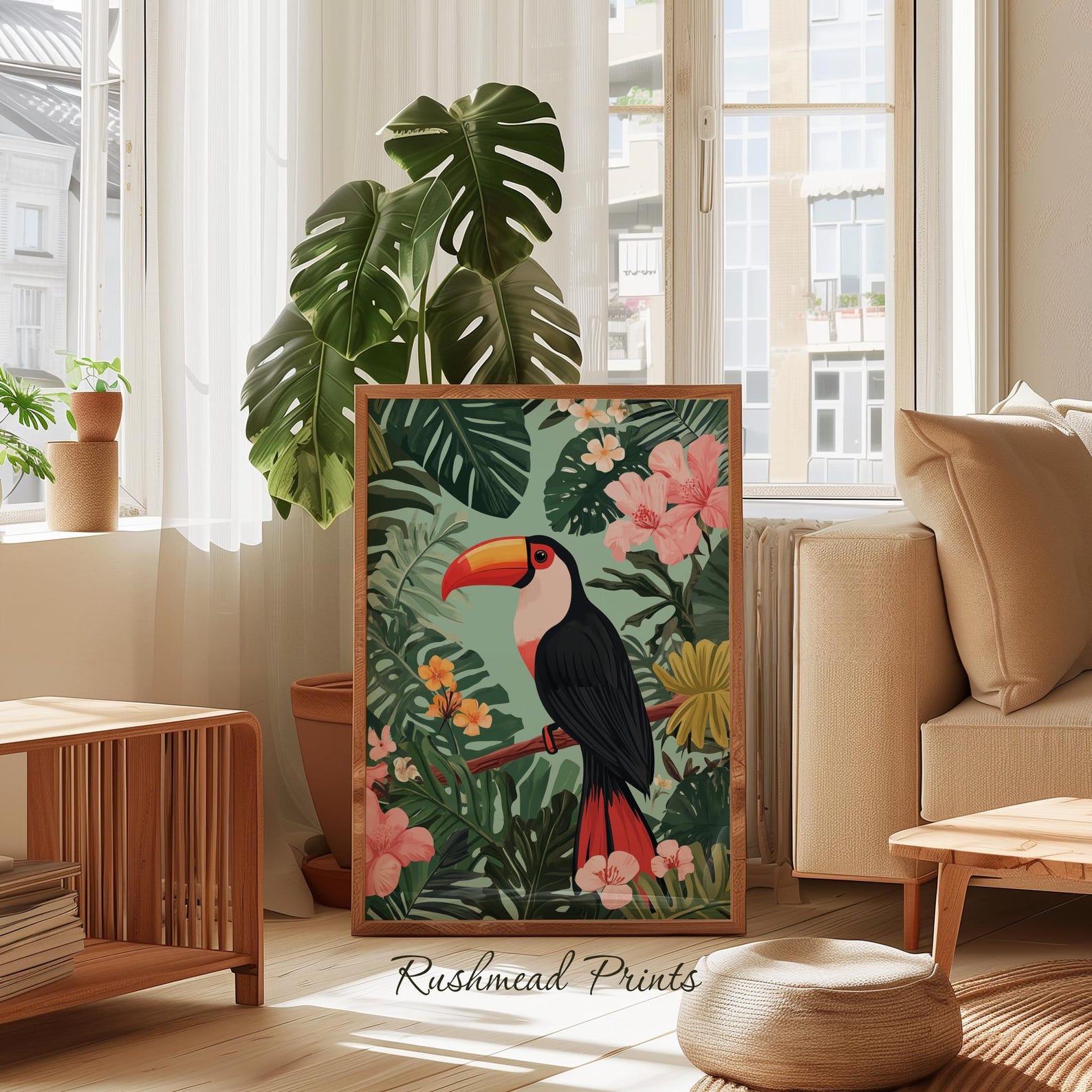 Mid Century Modern Toucan Artwork, Tropical Toucan Art Print, Rain ...