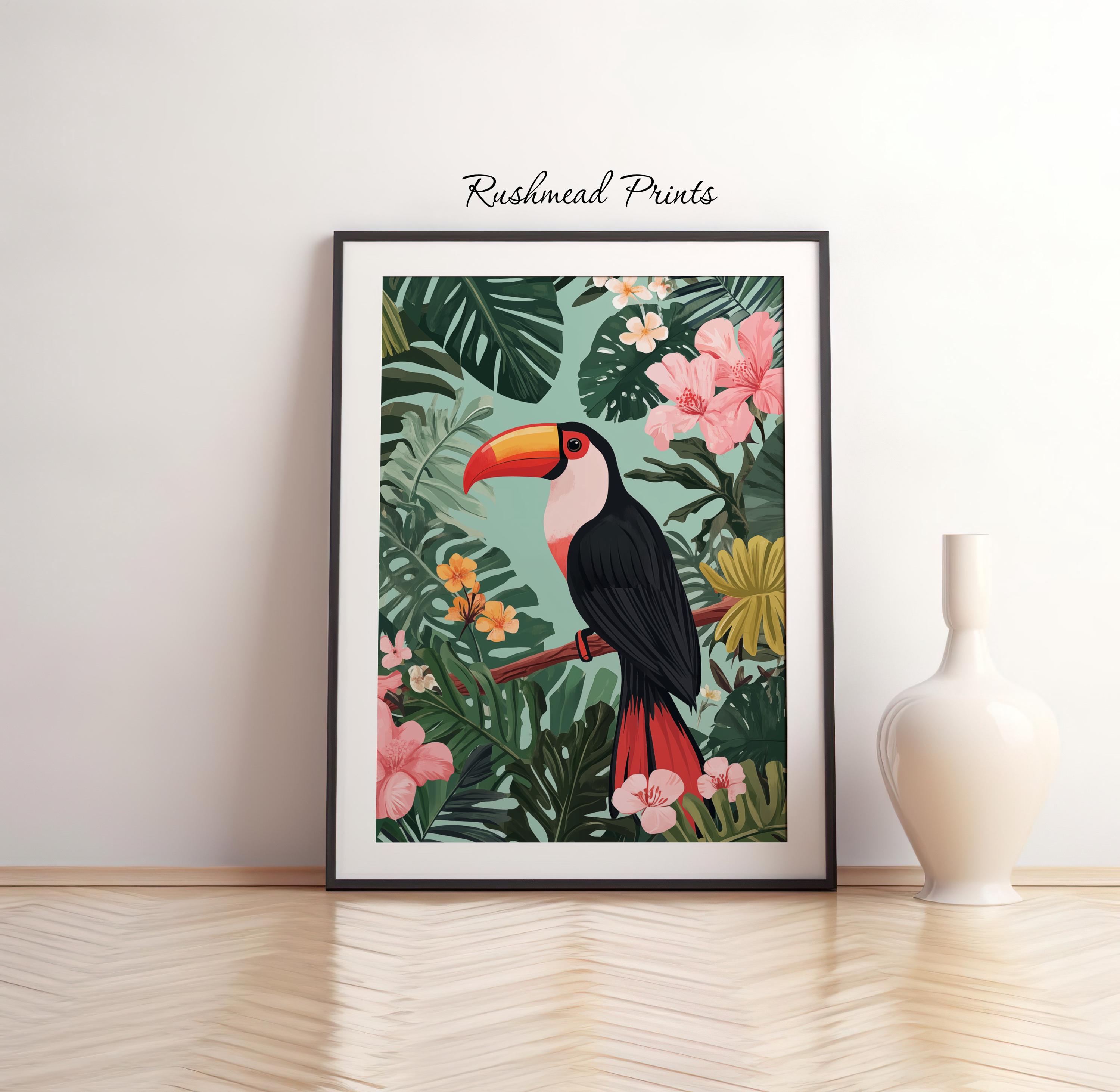Mid Century Modern Toucan Artwork, Tropical Toucan Art Print, Rain ...