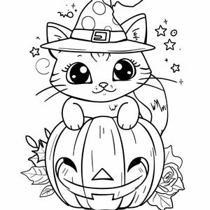 200 Halloween Cat Coloring Pages - Etsy