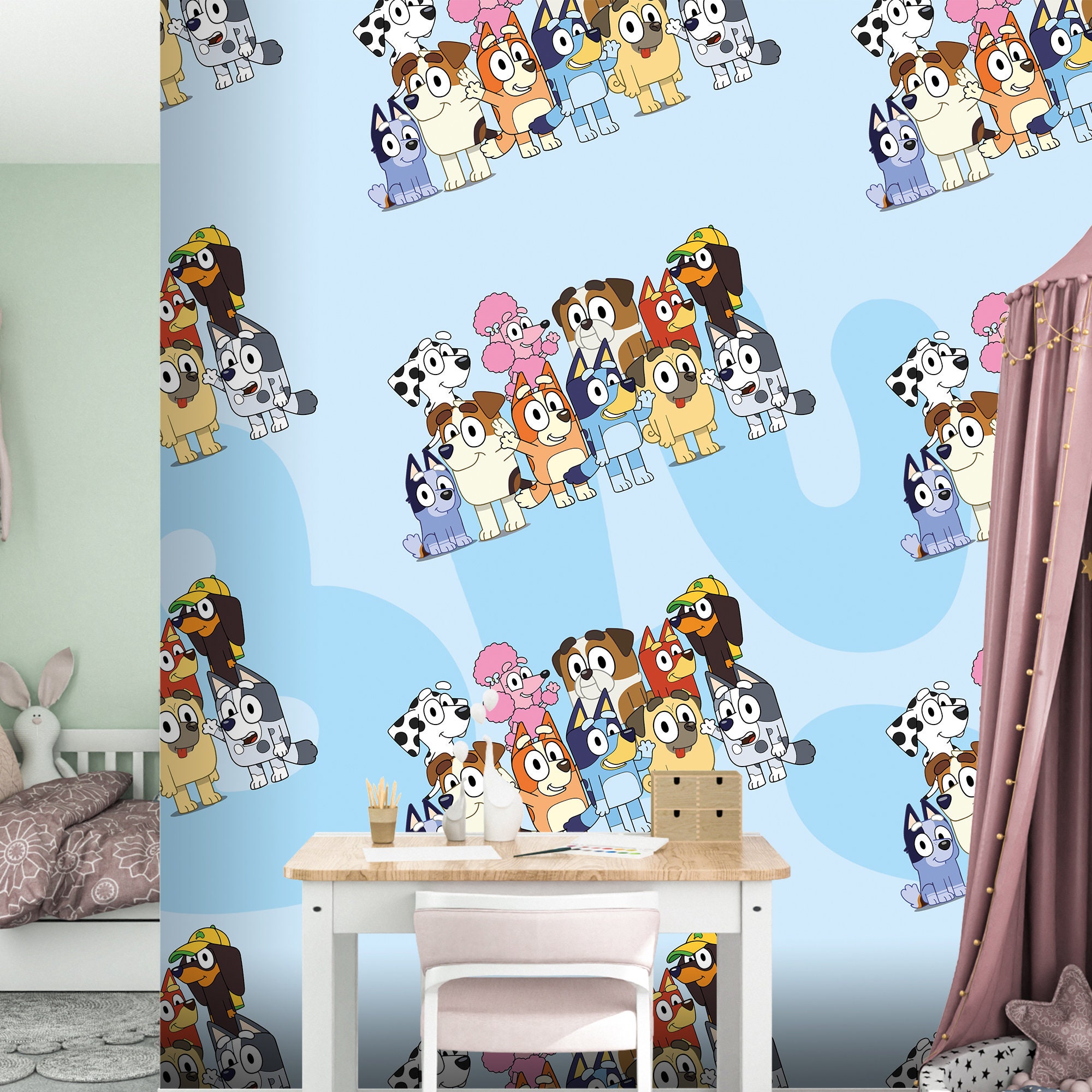 Bluey Family Wallpaper, Bluey Cartoon Wallpaper, Kids Bedroom Mural ...