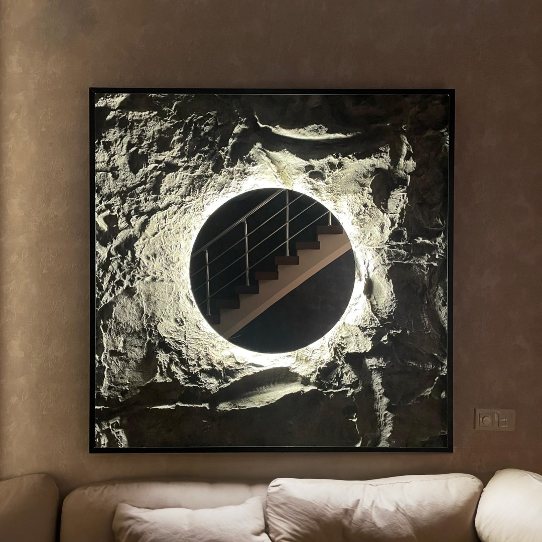 Illuminated Cave Mirror, LED Light, Asymmetrical Mirror, Unique Home ...