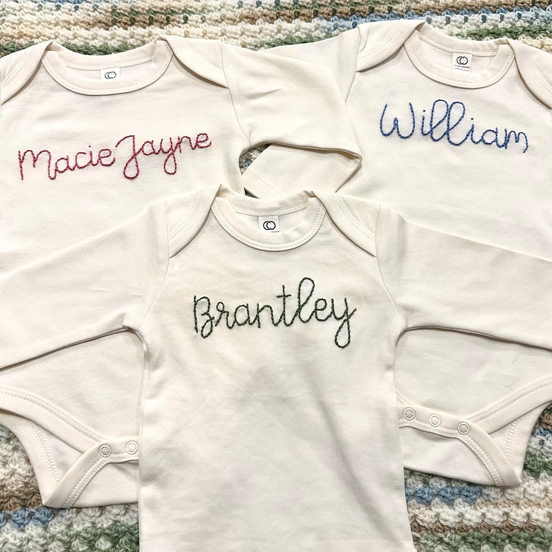 Hand Embroidered Baby Name Onesies - Etsy