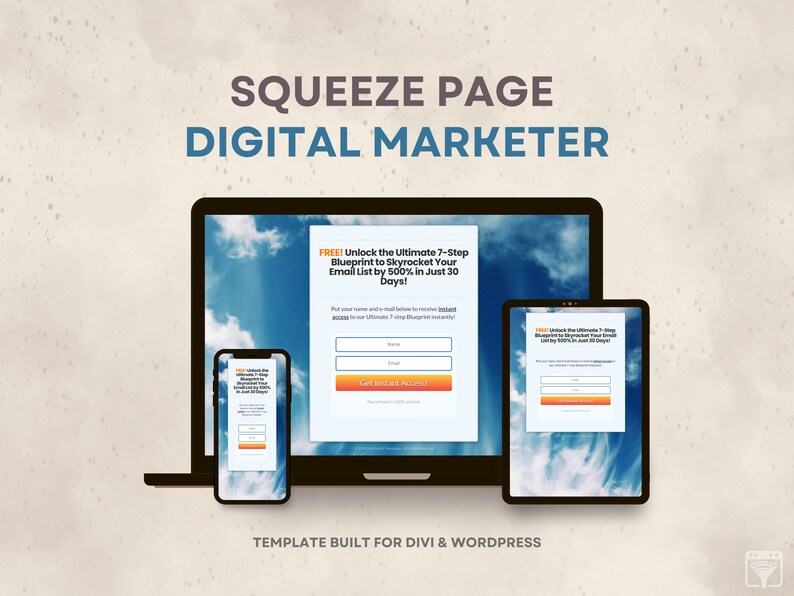 Blue Squeeze Page Template for Digital Marketers | Divi Builder Landing Page Design for ...