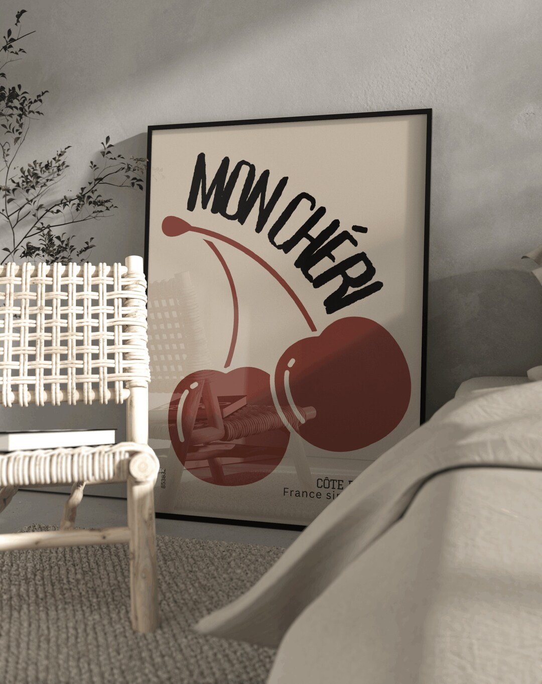 Cherry Poster With Quote “mon Cheri’, Retro Style Kitchen or Dining ...