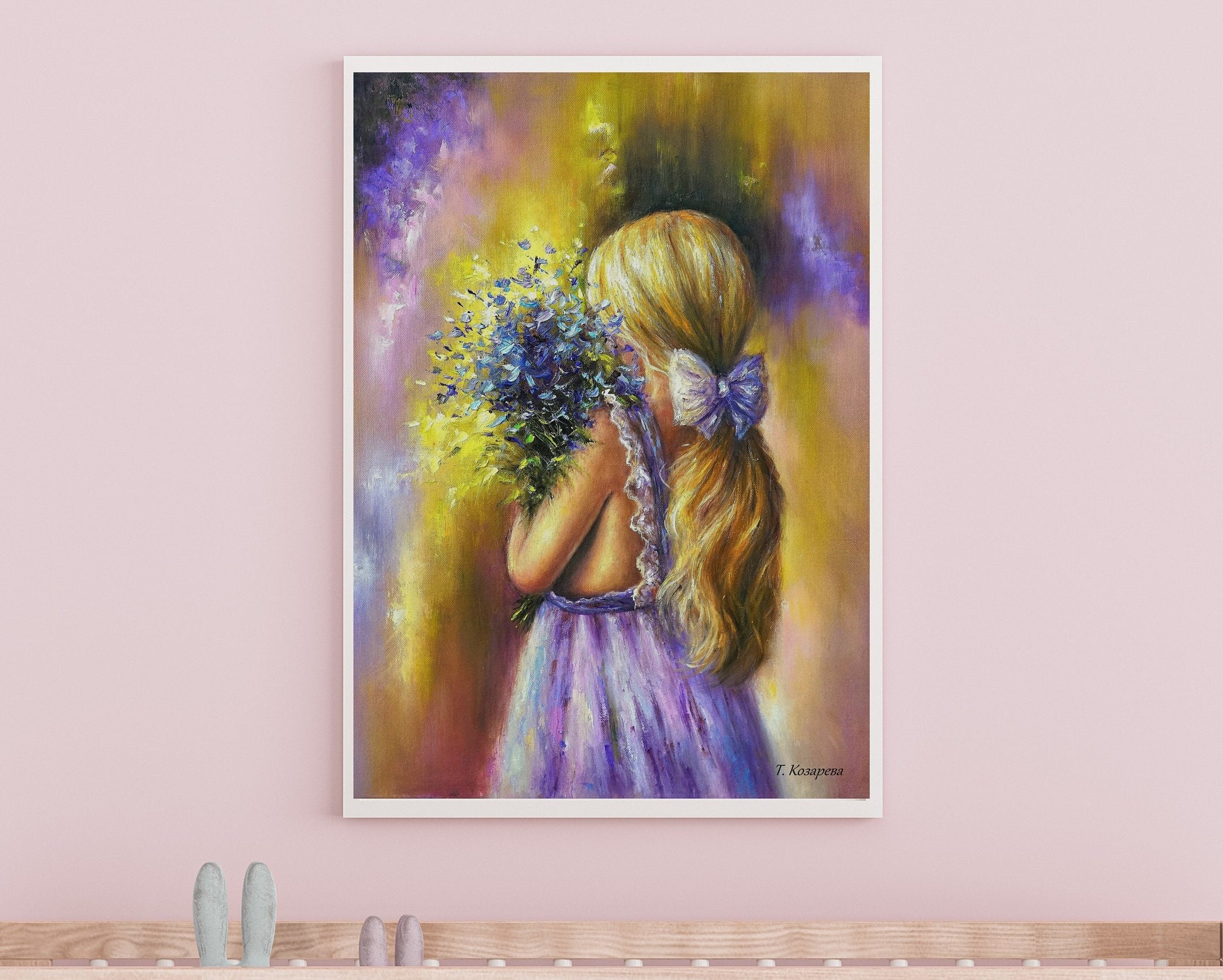 Blondie With Blooms Original Oil Painting Print, 1st Birthday Gift ...