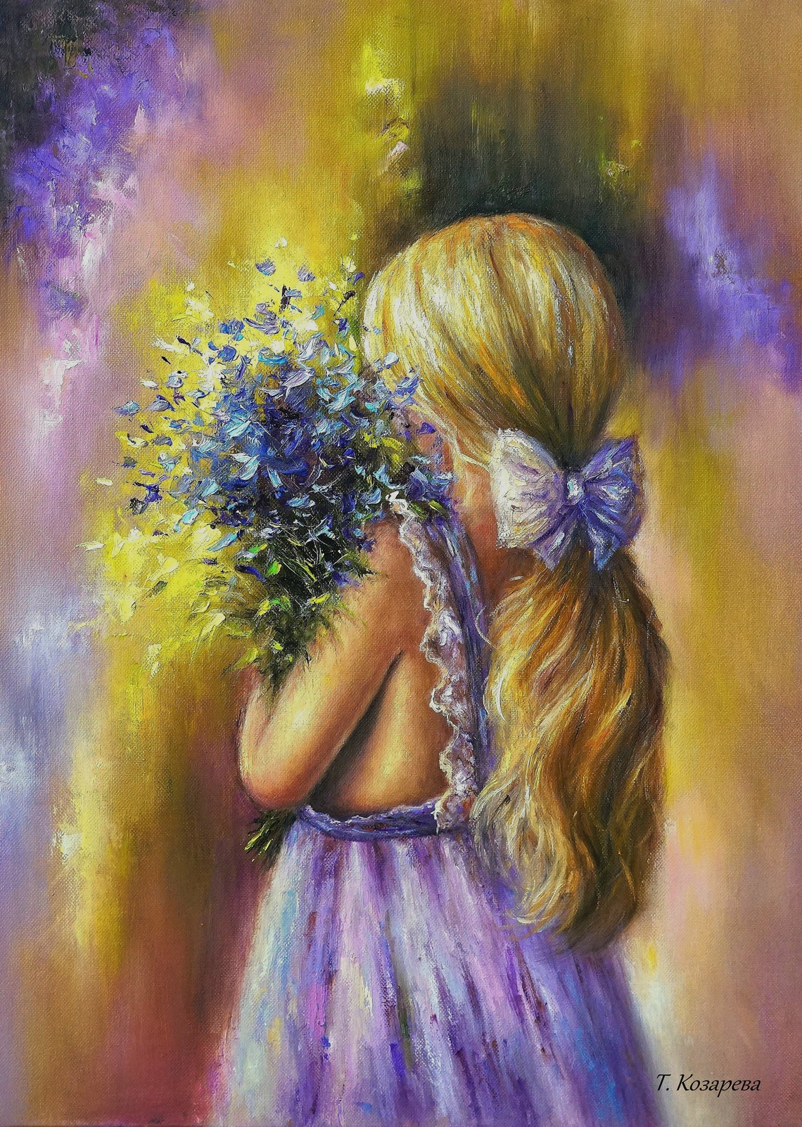 Blondie With Blooms Original Oil Painting Print, 1st Birthday Gift ...