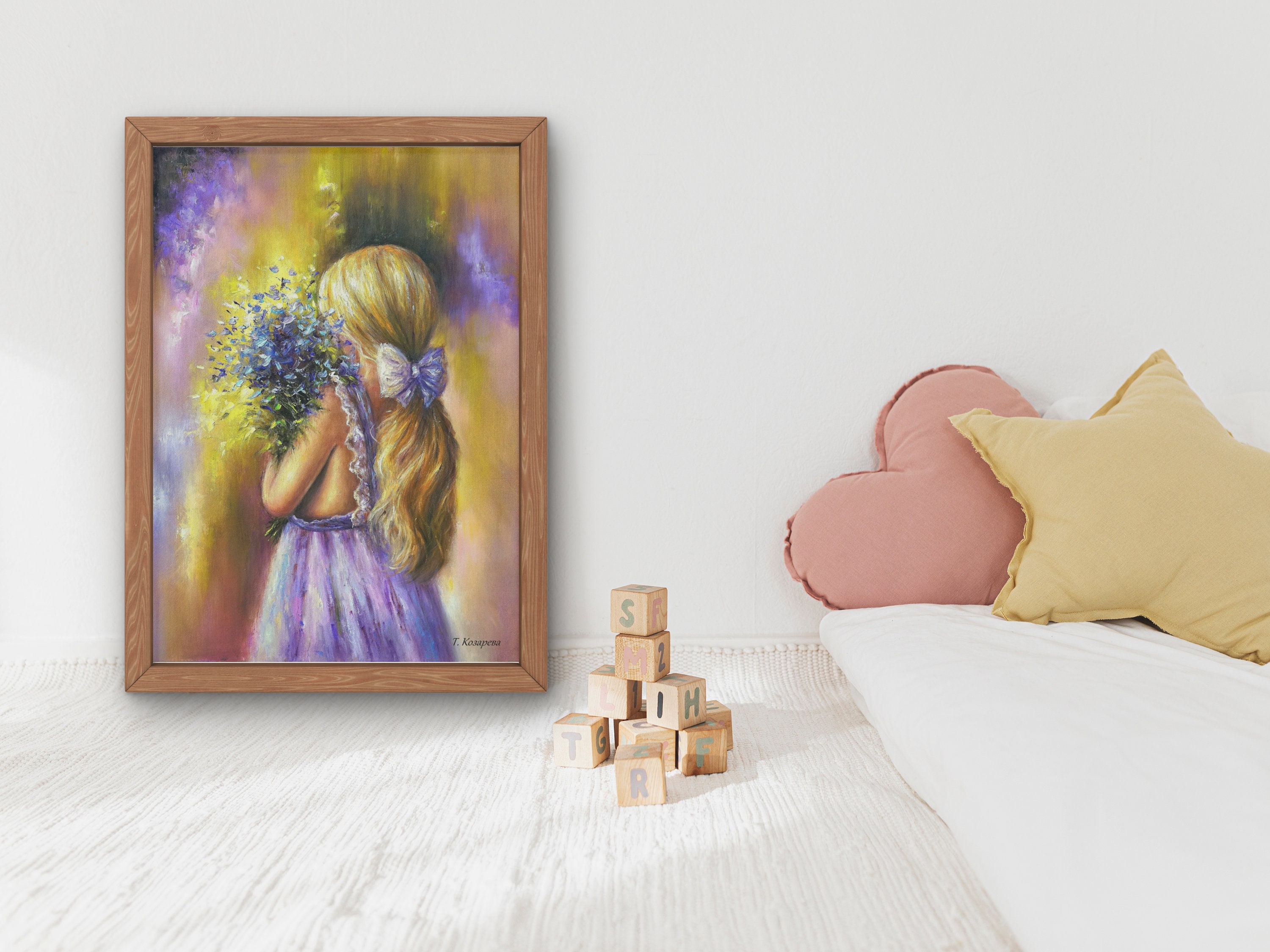 Blondie With Blooms Original Oil Painting Print, 1st Birthday Gift ...
