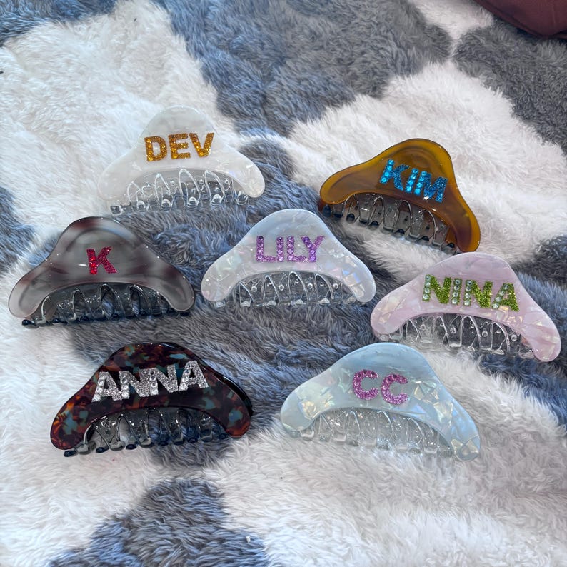 Personalized First Letter Acetate Rhinestone Hair Claw,custom Half Moon ...