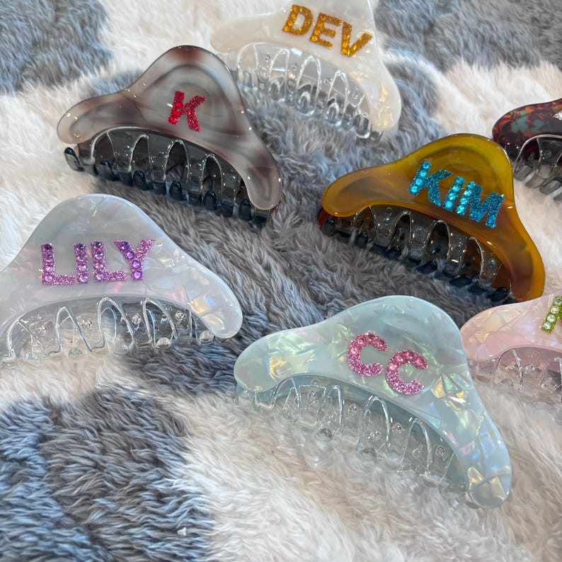 Personalized First Letter Acetate Rhinestone Hair Claw,custom Half Moon ...