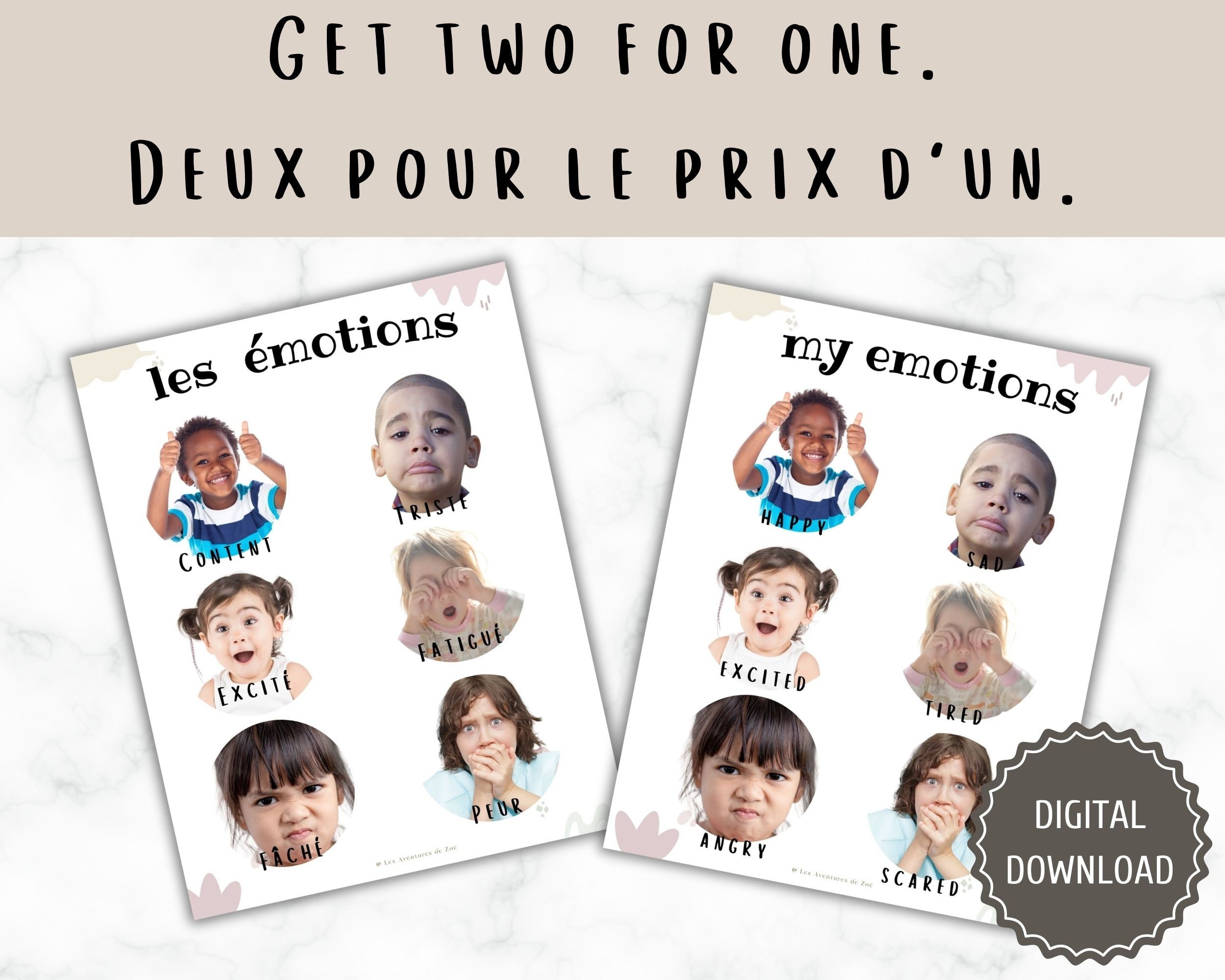 BILINGUAL BUNDLE: Tableau Des émotions Pour Petit Enfants Imprimable ...