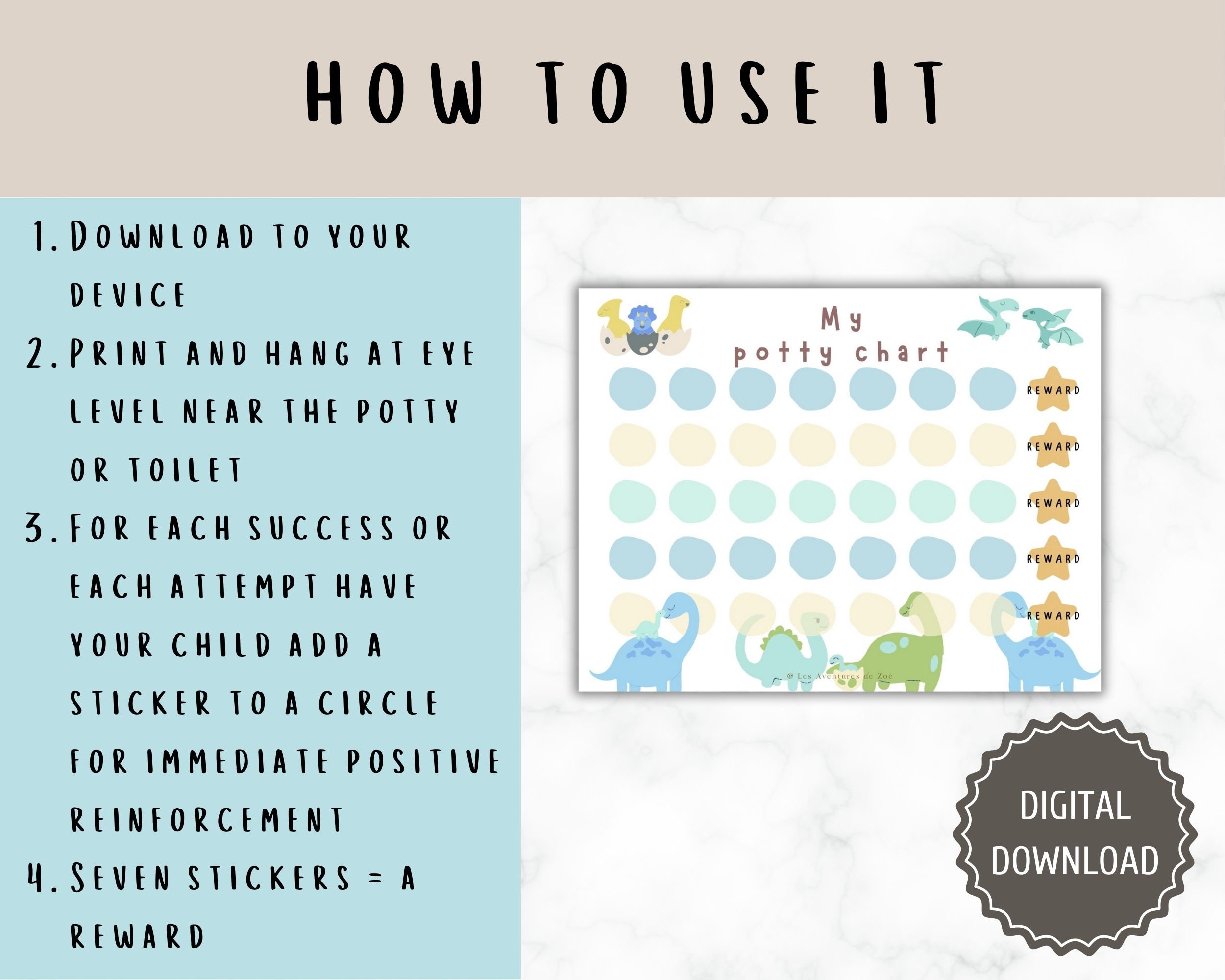 Printable Potty Training Sticker Chart, Reward Chart for Potty Training ...