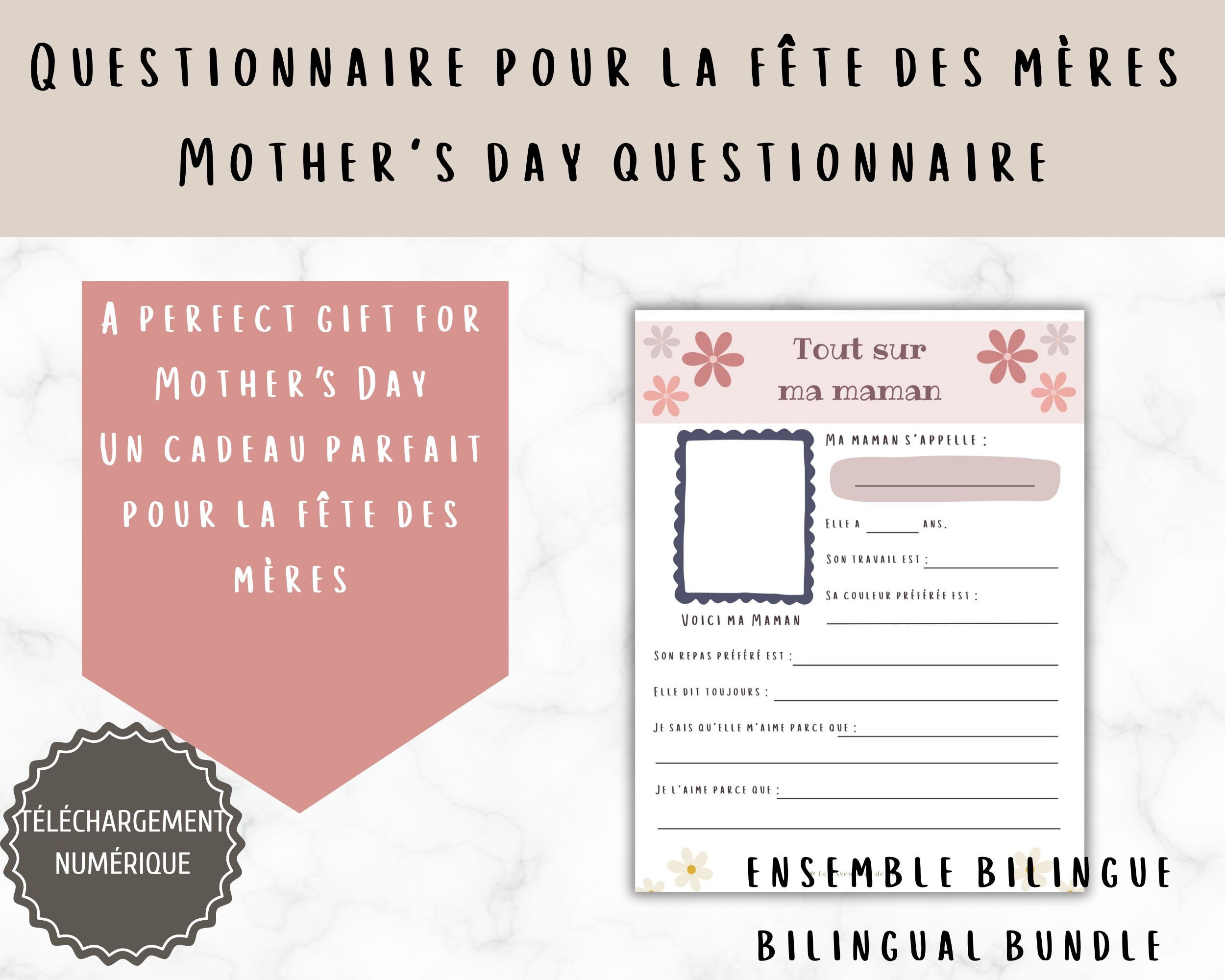 Questionnaire Fête Des Mères Pour Enfant, Mother's Day Questionnaire ...
