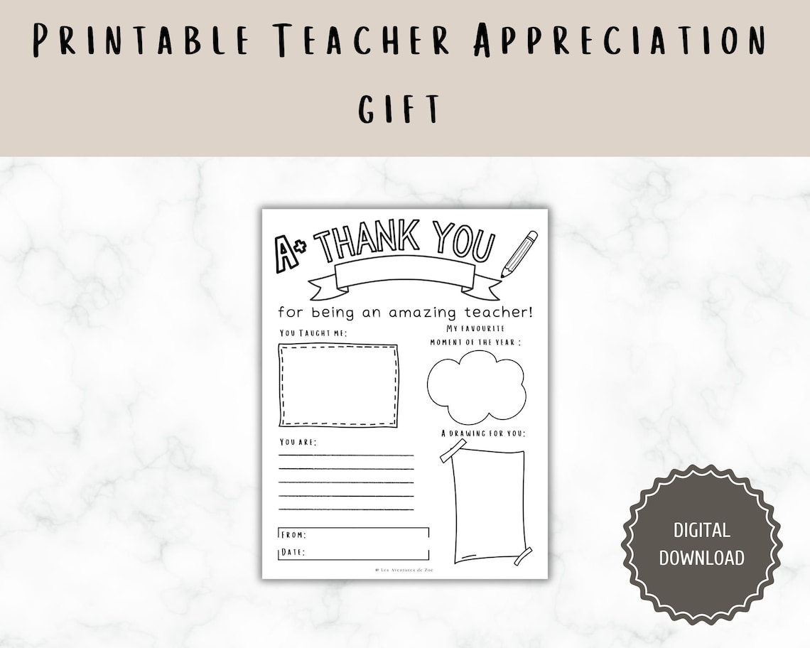 Printable Thank You for Teacher, End of Year School Gift, Personalized ...