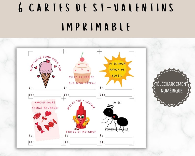 Cartes Pour St-valentins Imprimable Pour Enfants, FRENCH Printable ...