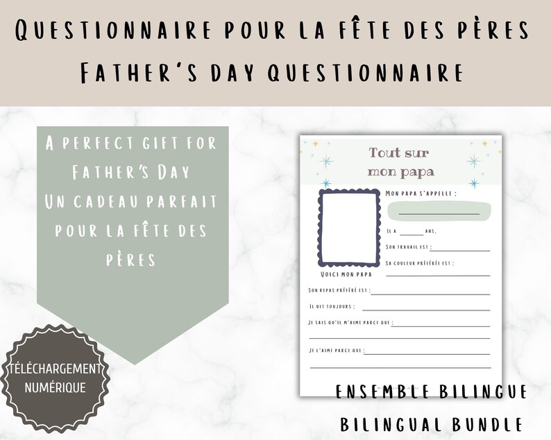 Questionnaire Fête Des Pères Pour Enfant, Father's Day Questionnaire ...