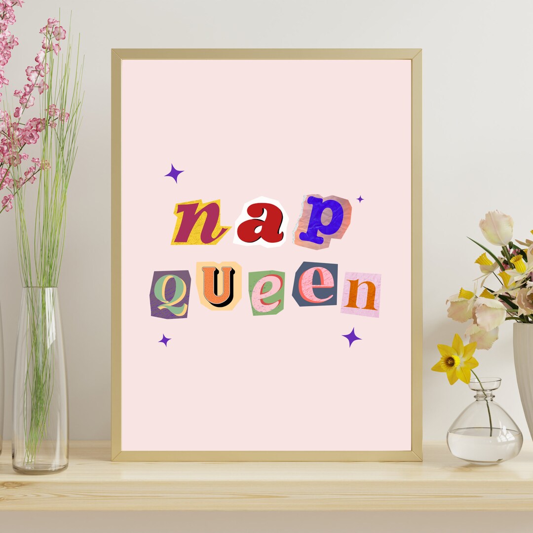 Nap Queen Poster Magazine Cutout Style, Chic Bedroom Wall Art, Sleep ...