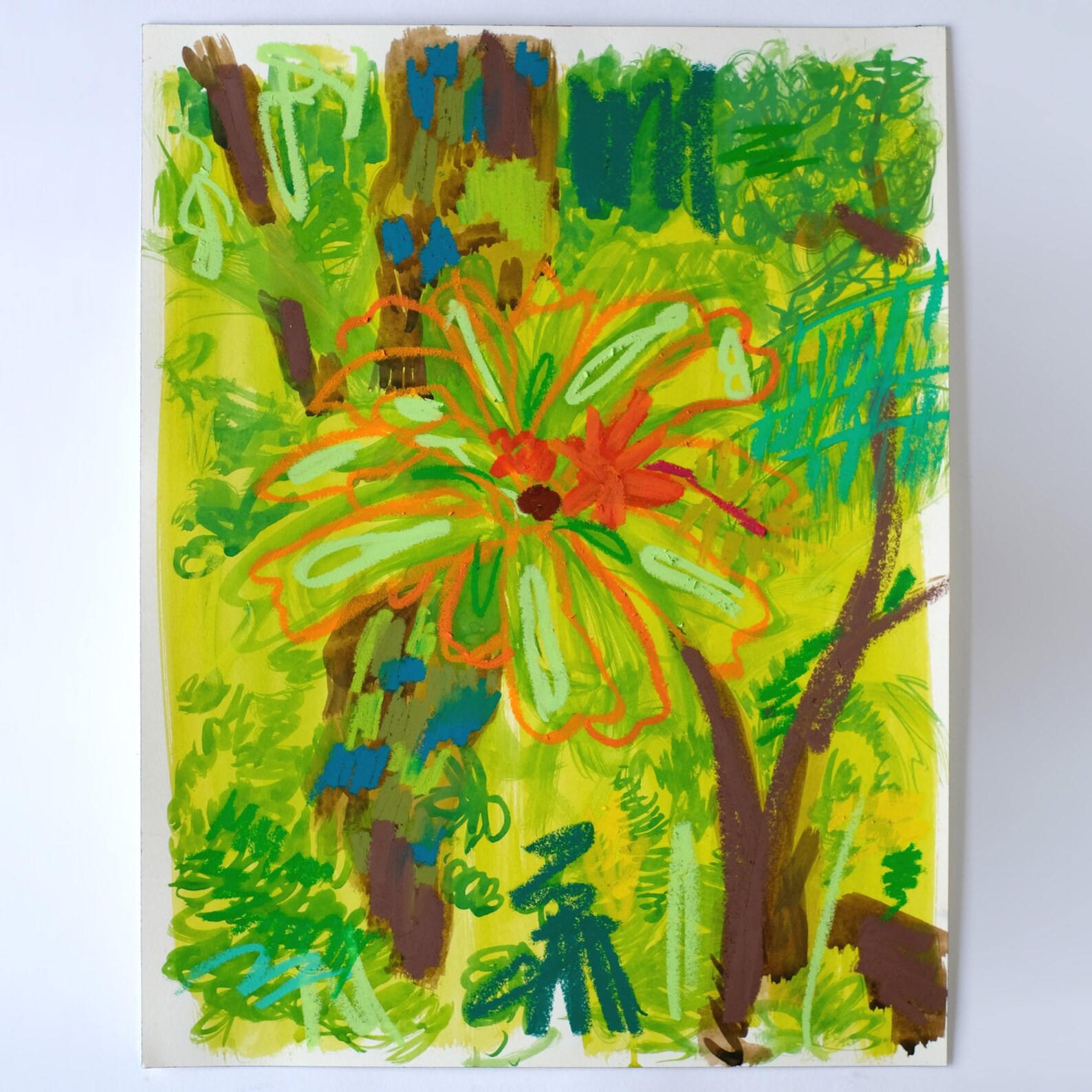 Tropical Flowers - Original Abstract Floral Drawing - Gouache and Oil ...