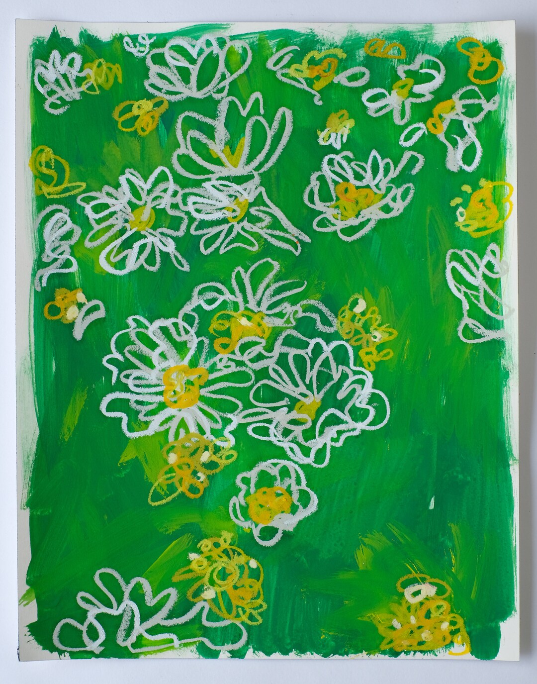 White Roses - Original Abstract Floral Drawing - Gouache and Oil Pastel ...