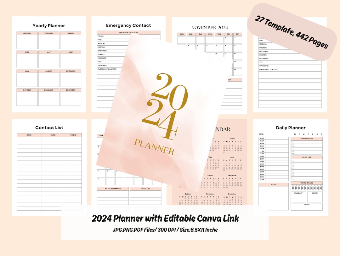 Editable 365 Days 2024 Planner Canva Template KDP Interiors, Editable ...