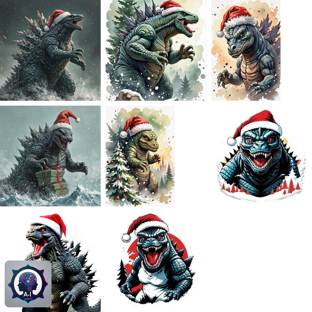 Christmas Godzilla Clipart – Santa Hats, Christmas Sublimation (instant ...