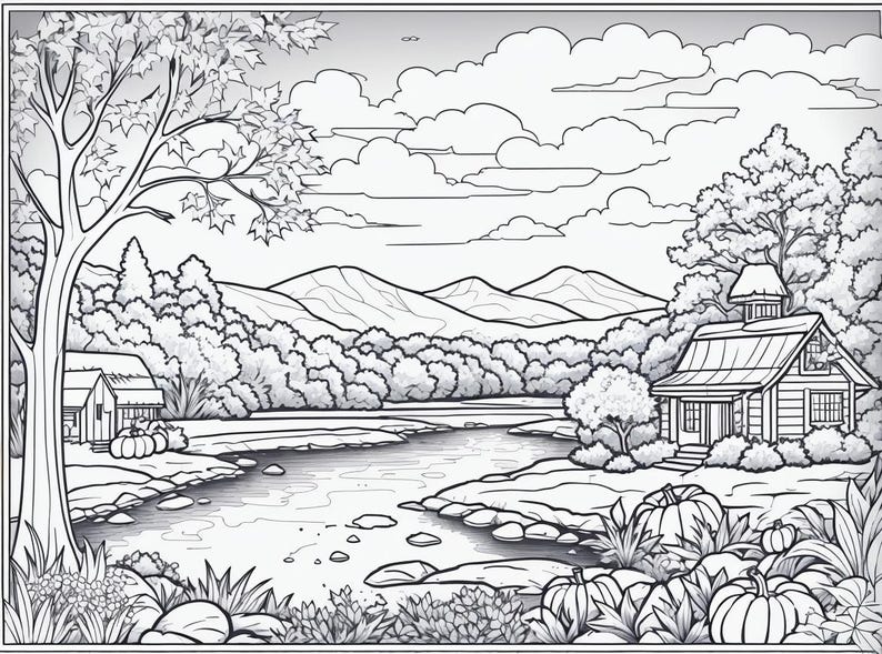 Fall Scene Coloring Pages: Enjoy Coloring Mindful Fall Scenes and ...