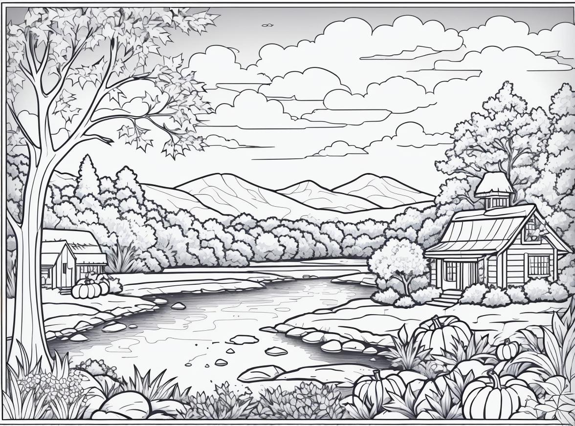 Fall Scene Coloring Pages: Enjoy Coloring Mindful Fall Scenes and ...