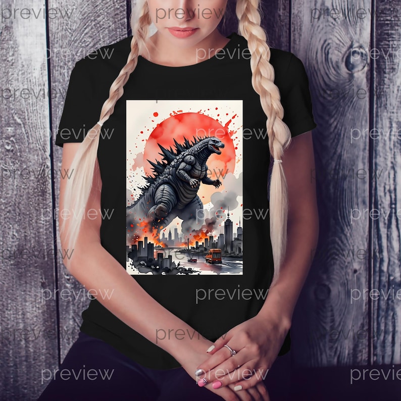 Kaiju Monster Godzilla PNG Rampage Over Cityscape With Red Sun - Epic ...