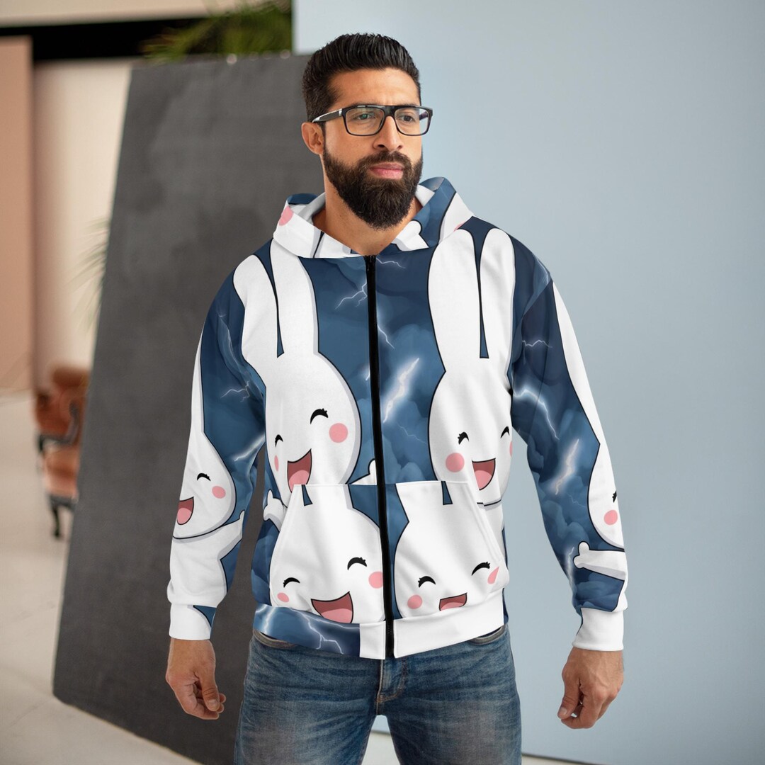 Miffy Inspired Hoodie, Cute Bunny Zip Sweatshirt, Gender Neutral Jacket ...