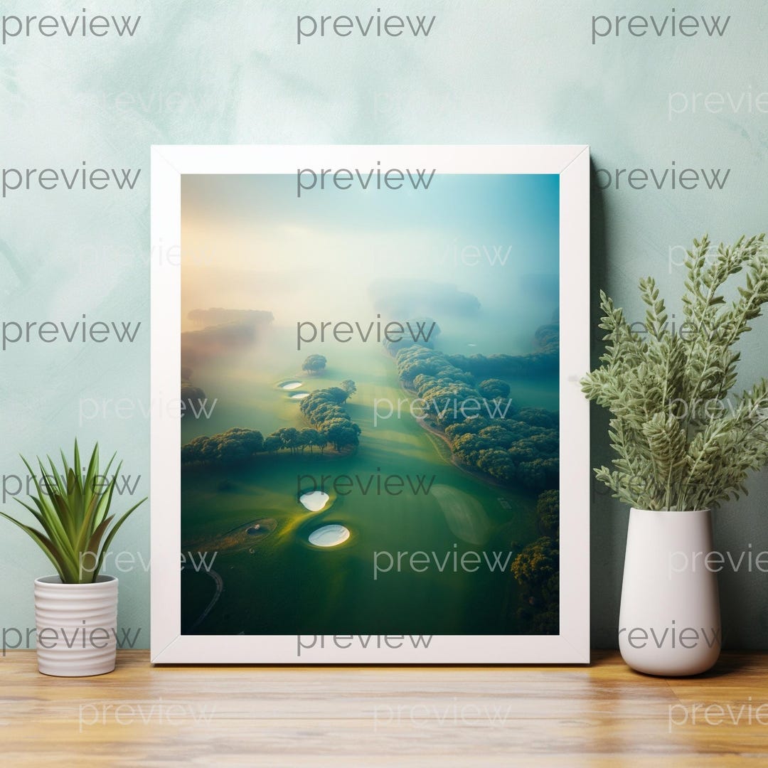 Serene Aerial View of a Misty Golf Course - Watercolor Landscape Art ...