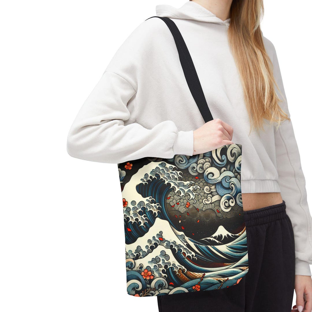 Wave and Mount Fuji Illustration Canvas Tote Bag | Japanese Ukiyoe Art ...