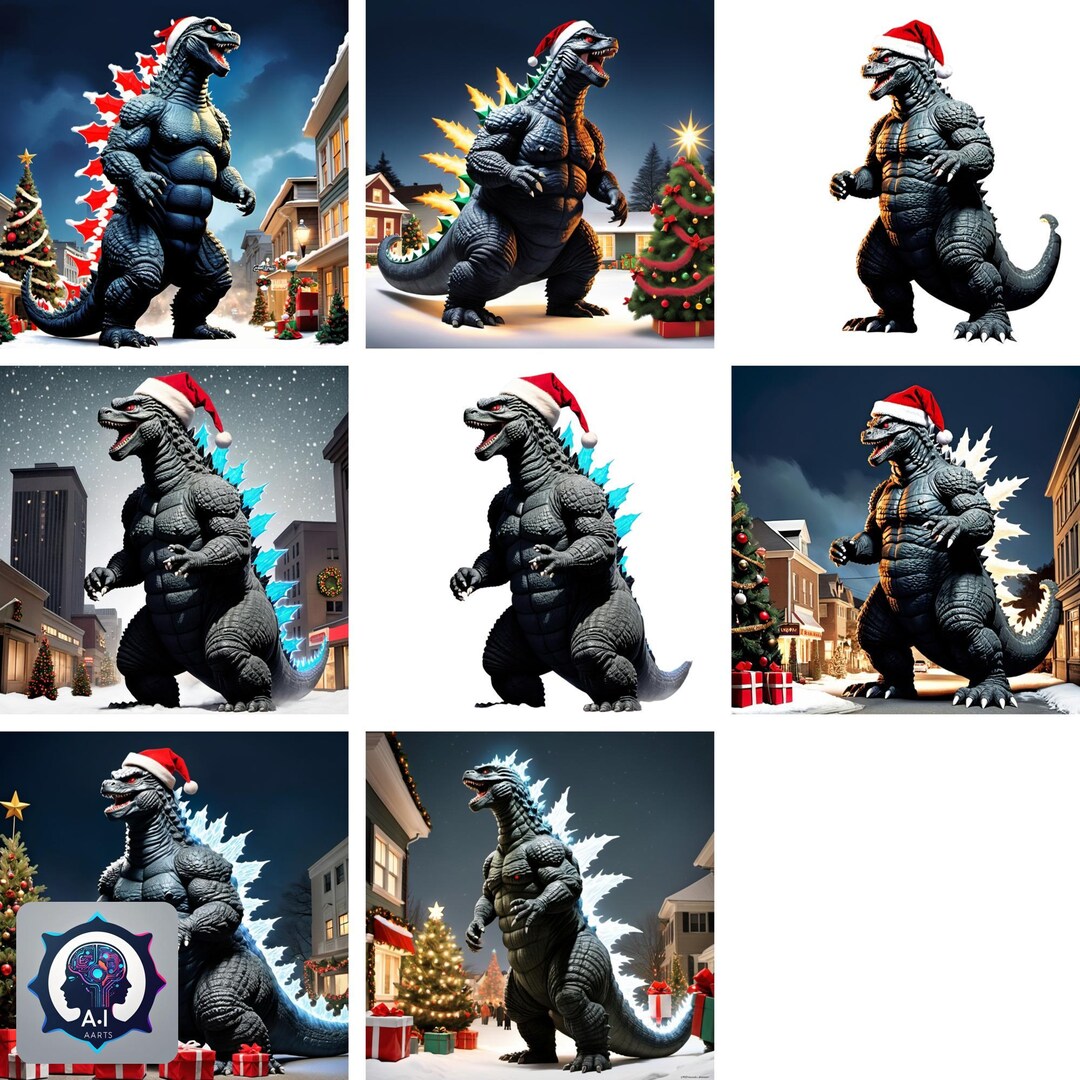 Godzilla Monster Clipart for Christmas - Instant Download Sublimation ...