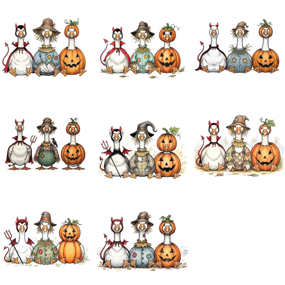 Silly Halloween Goose Clipart: Cartoon Geese in Costumes (PNG Digital ...
