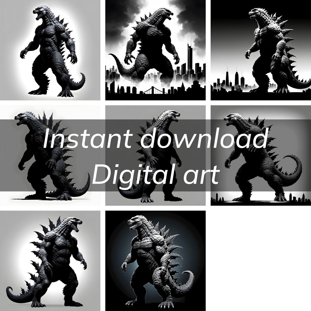 Godzilla Monster PNG: Muscular Mythical Creature Digital Art (instant ...